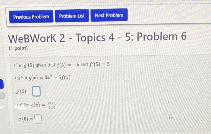 Solved WeBWorK 2 - Topics 4 - 5: Problem 12 (1 point) LetIf | Chegg.com
