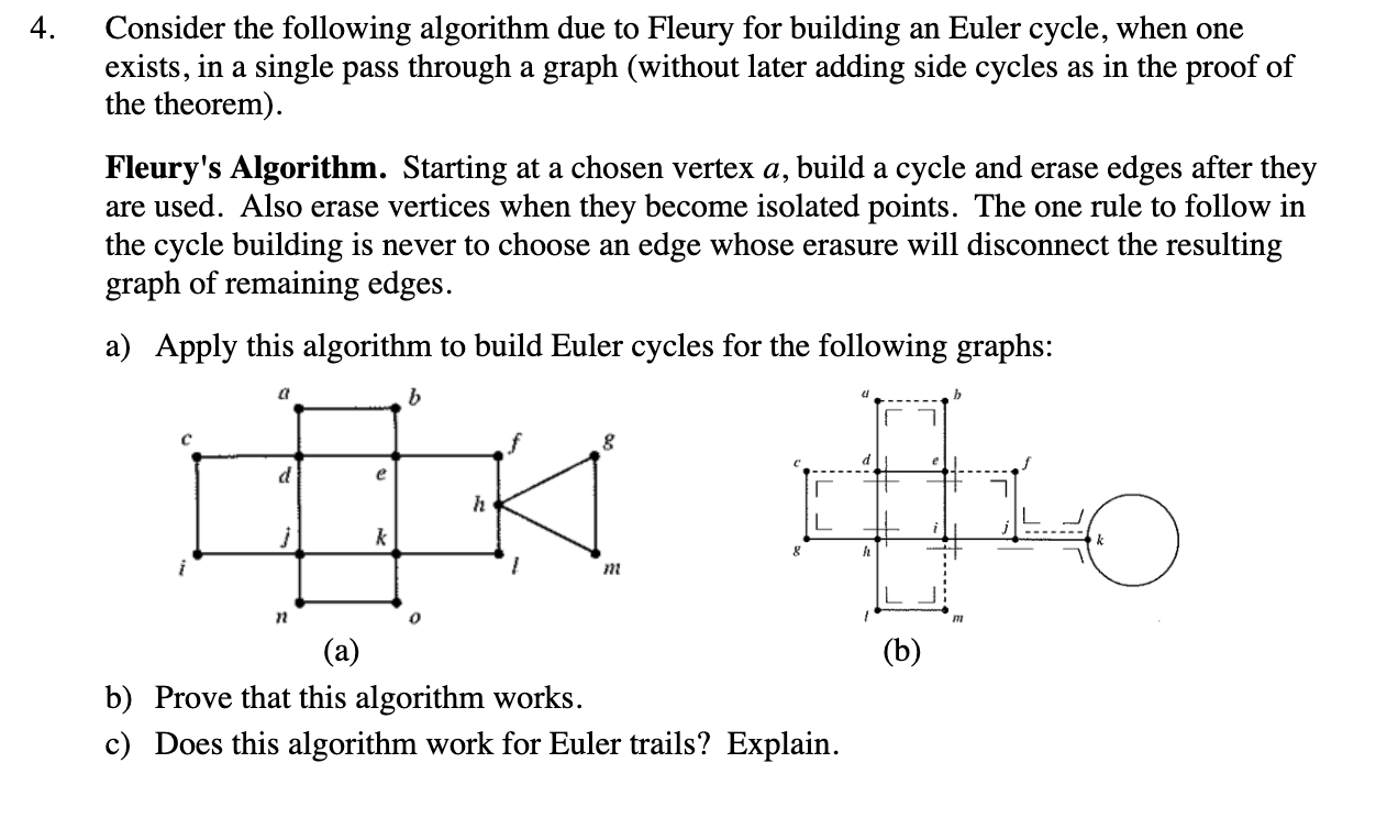 Solved 4. ﻿Consider the following algorithm due to Fleury | Chegg.com