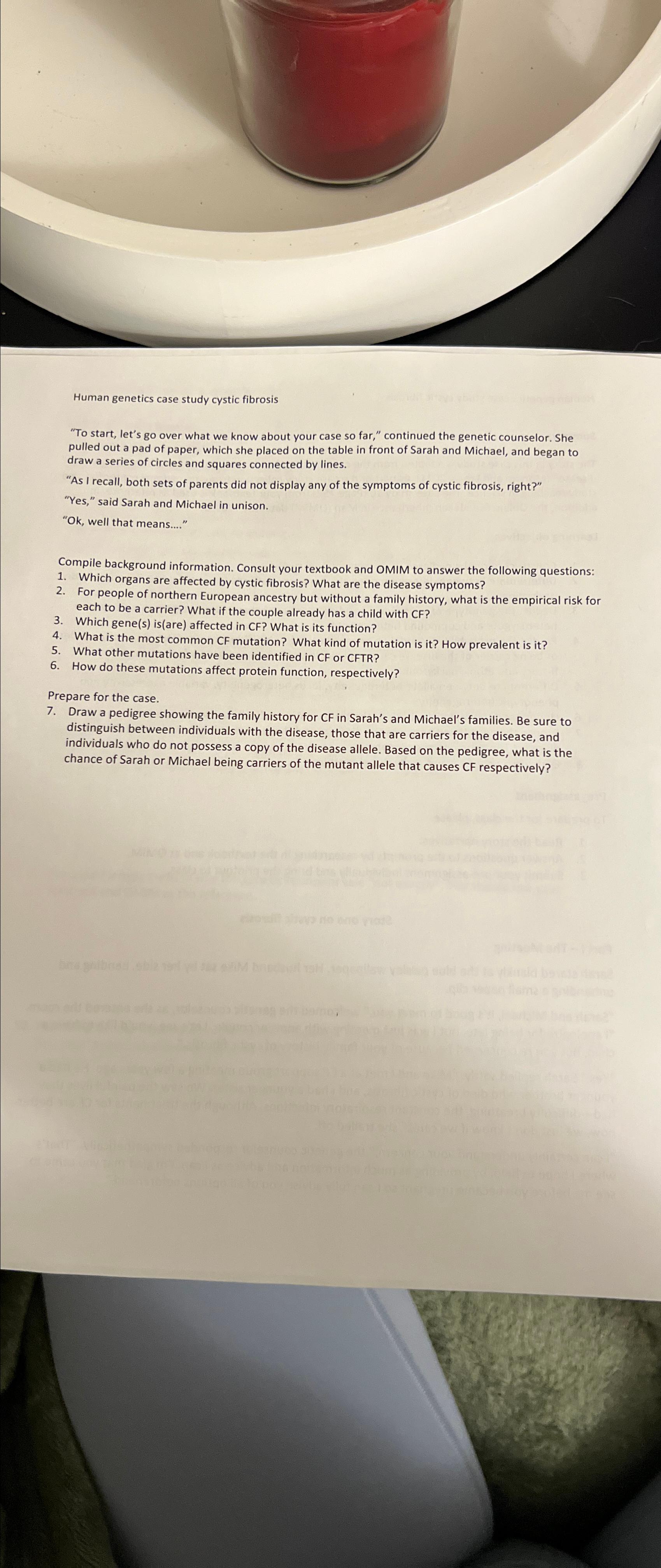 Solved Human genetics case study cystic fibrosis"To start, | Chegg.com