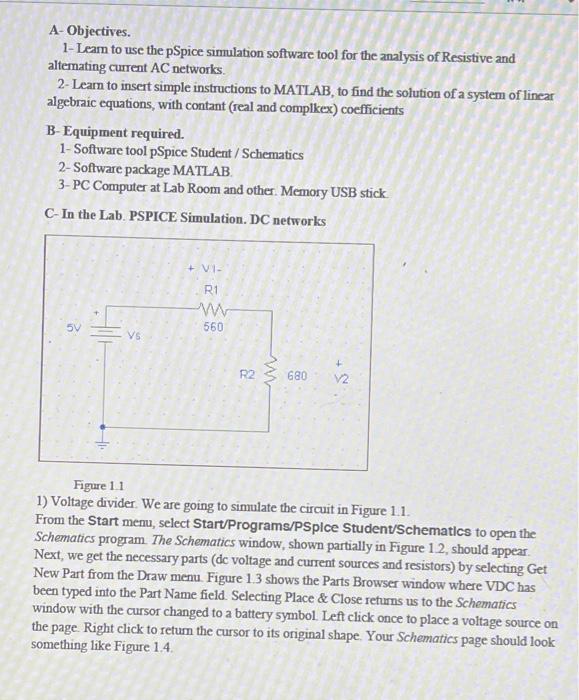 Solved A- Objectives. 1- Learn to use the pSpice simulation | Chegg.com