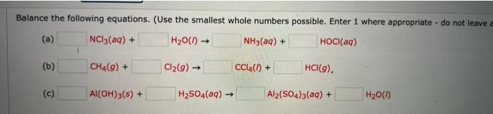 Solved Balance the following equations. Use the smallest | Chegg.com