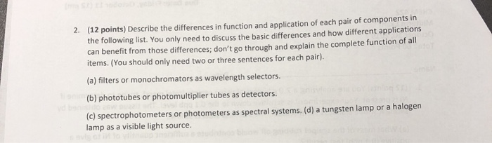 Solved 2. (12 points) Describe the differences in function | Chegg.com