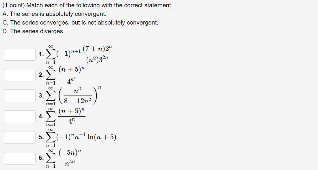Solved (1 ﻿point) ﻿Match each of the following with the | Chegg.com