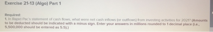Solved Exercise 21-13 (Algo) Identifying cash flows from | Chegg.com