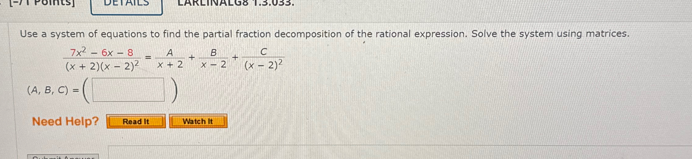 Solved Use a system of equations to find the partial | Chegg.com
