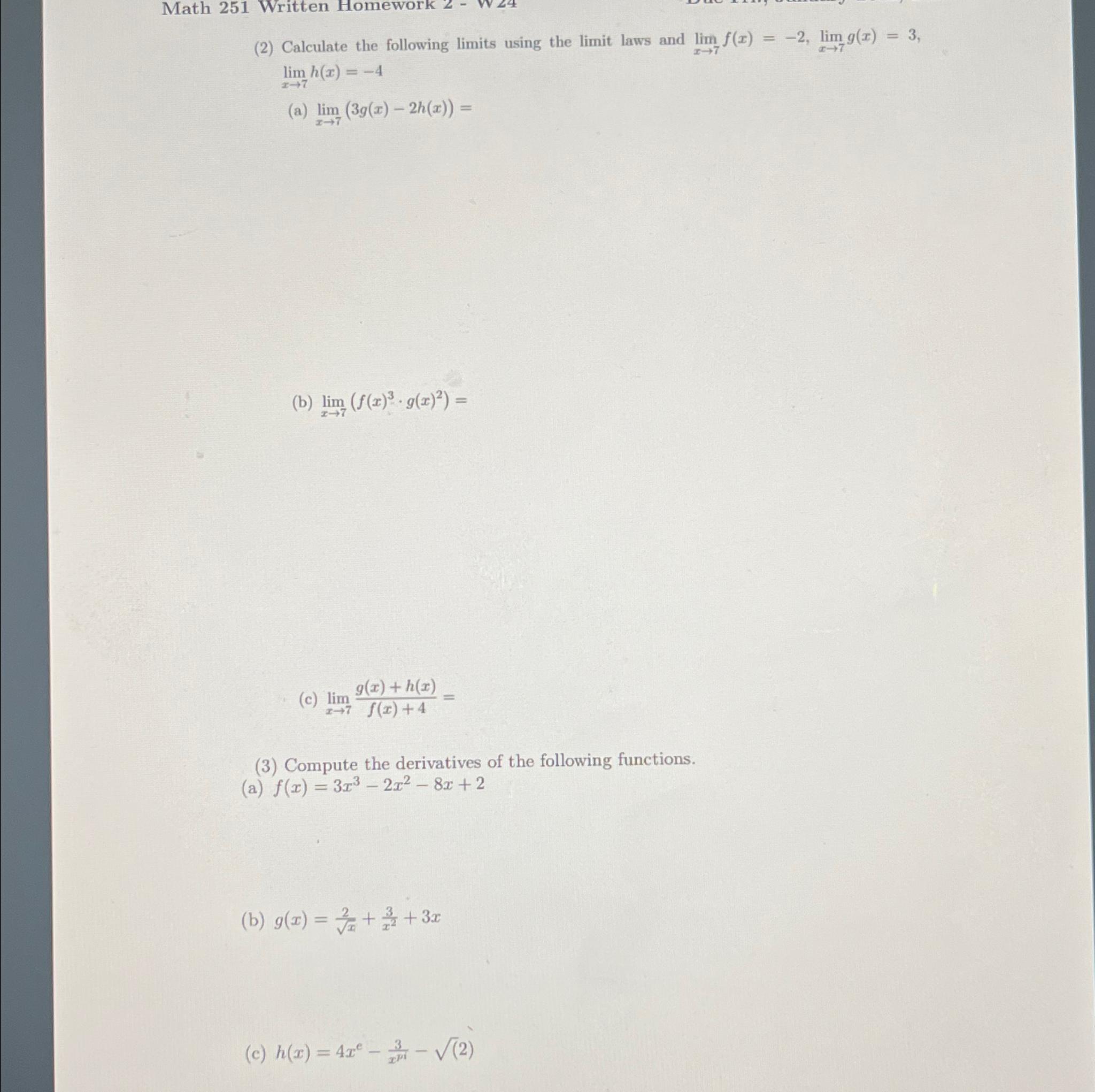 Solved Math 251 ﻿Written Homework 2 - ﻿w 24(2) ﻿Calculate | Chegg.com