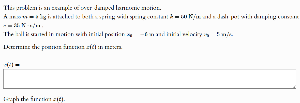 Solved This problem is an example of over-damped harmonic | Chegg.com