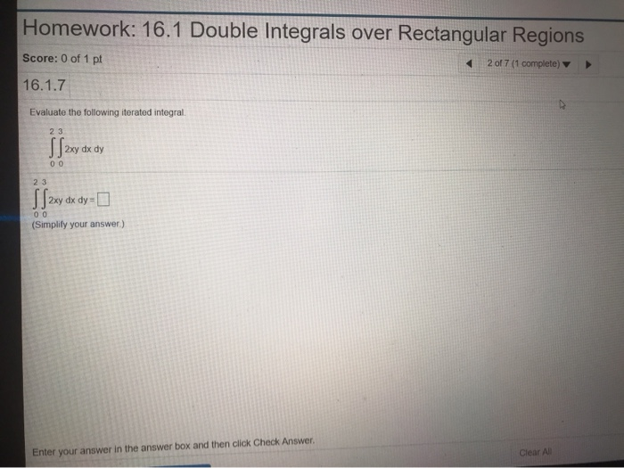 Solved Homework: 16.1 Double Integrals over Rectangular | Chegg.com