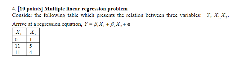 Solved 4 10 Points Multiple Linear Regression Problem 