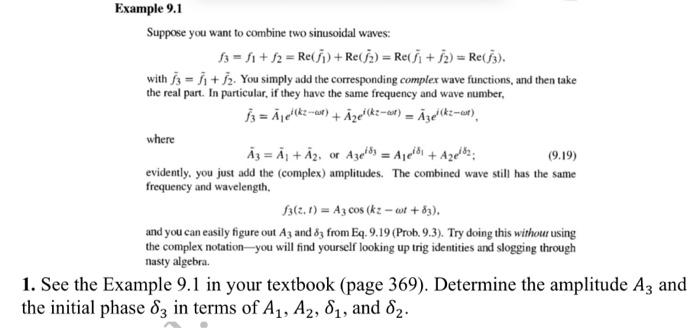Solved Suppose you want to combine two sinusoidal waves: | Chegg.com