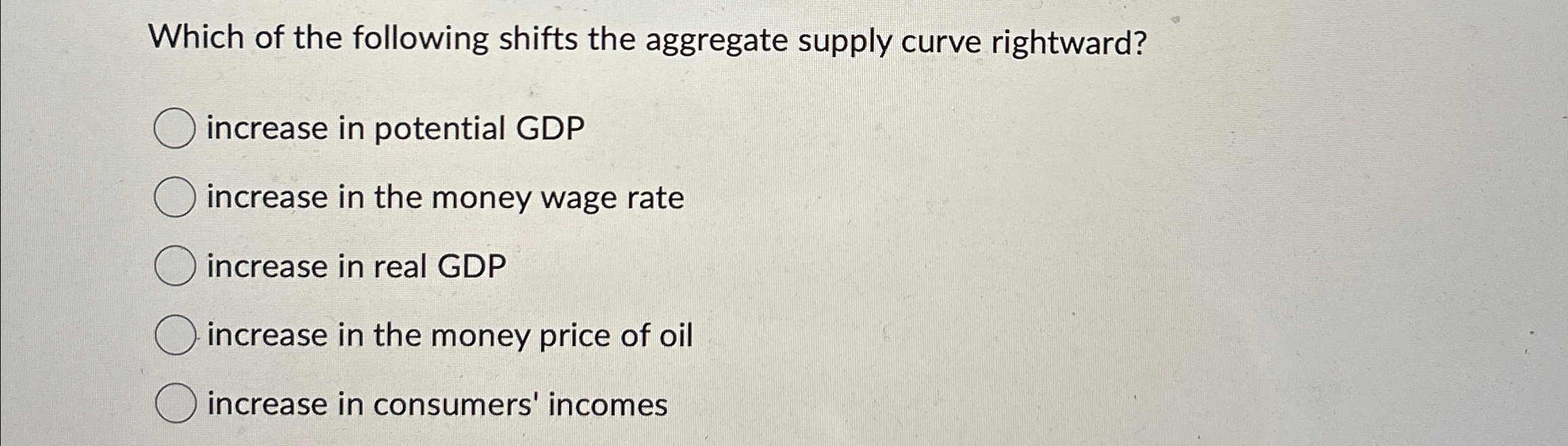 Solved Which of the following shifts the aggregate supply | Chegg.com