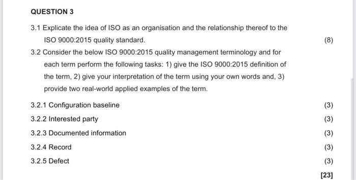 Solved 3.1 Explicate the idea of ISO as an organisation and | Chegg.com