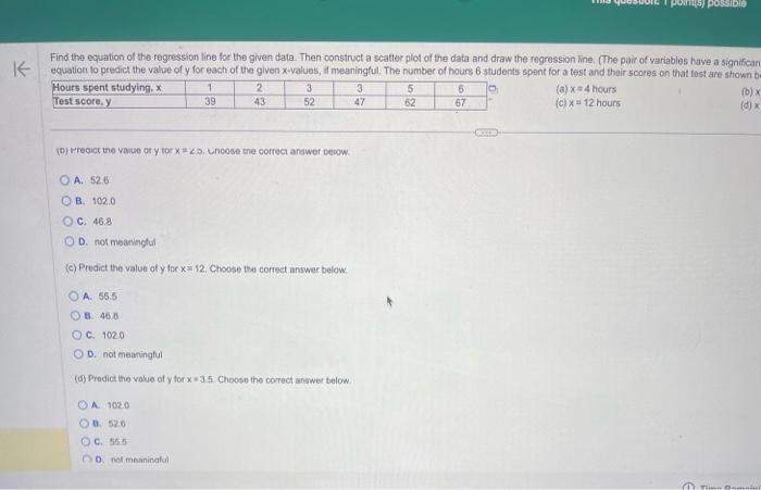 Solved nation to tredct te value of y for each of the given | Chegg.com