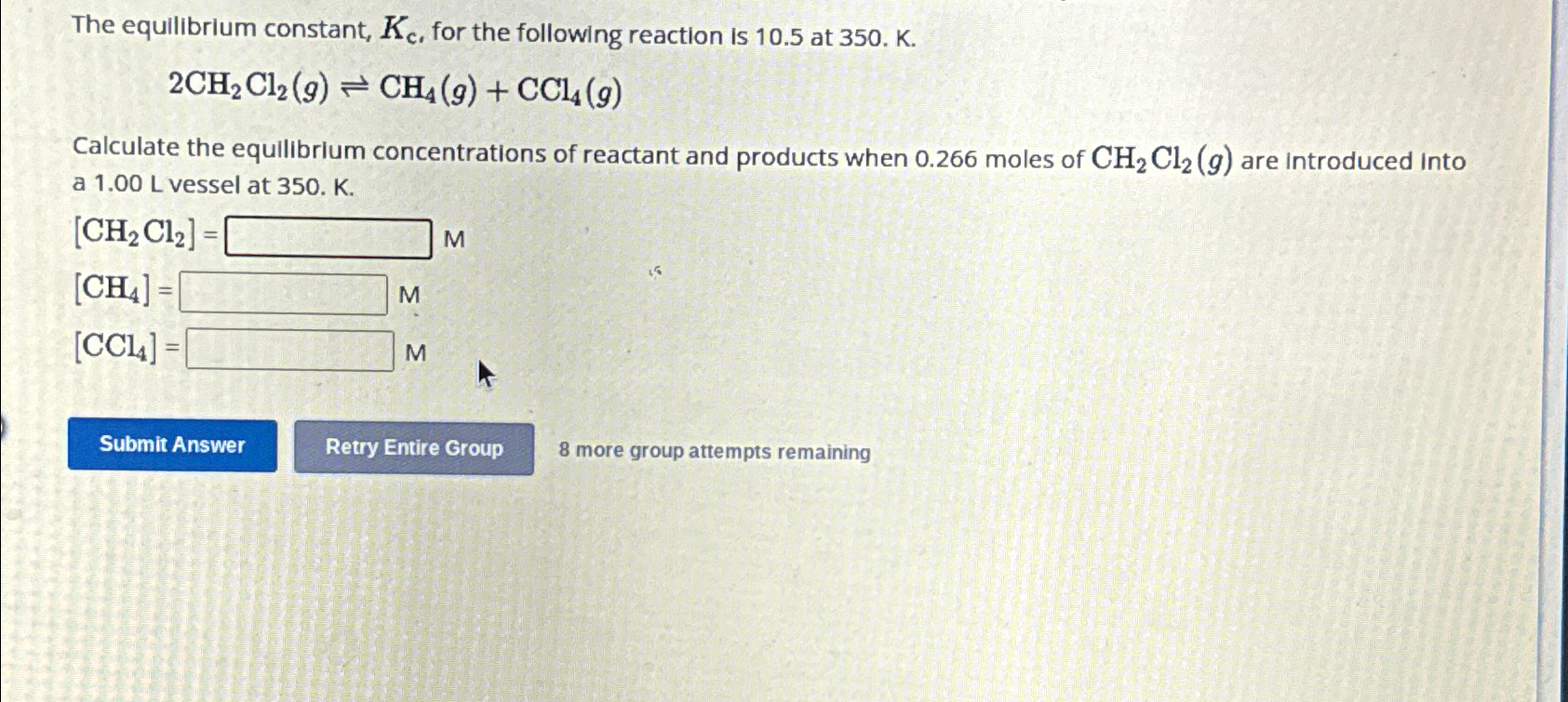 Solved The equilibrium constant, Kc, ﻿for the following | Chegg.com