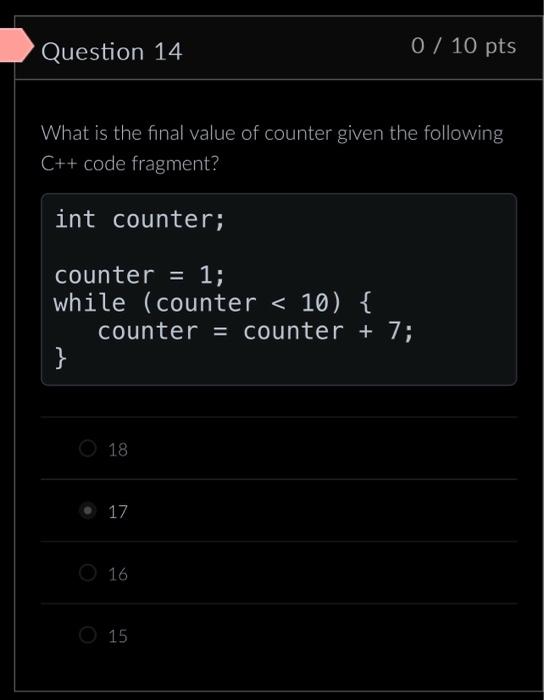 Solved Question 14 0/10pts What is the final value of | Chegg.com