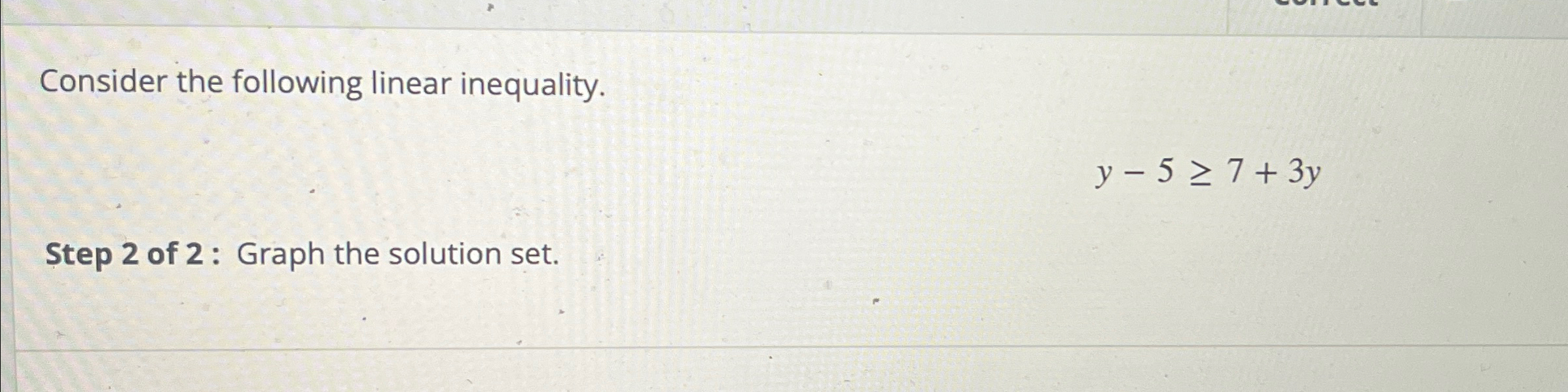 Solved Consider the following linear inequality.y-5≥7+3yStep | Chegg.com