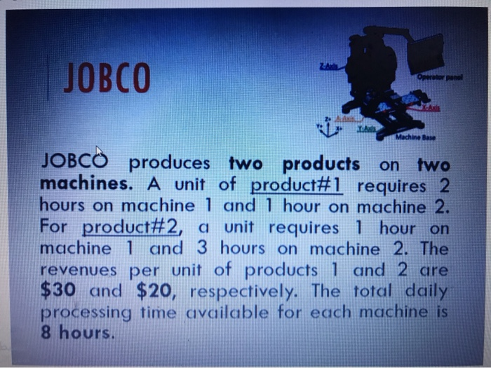 Solved JOBCO Machine Base JOBCO produces two products on two | Chegg.com