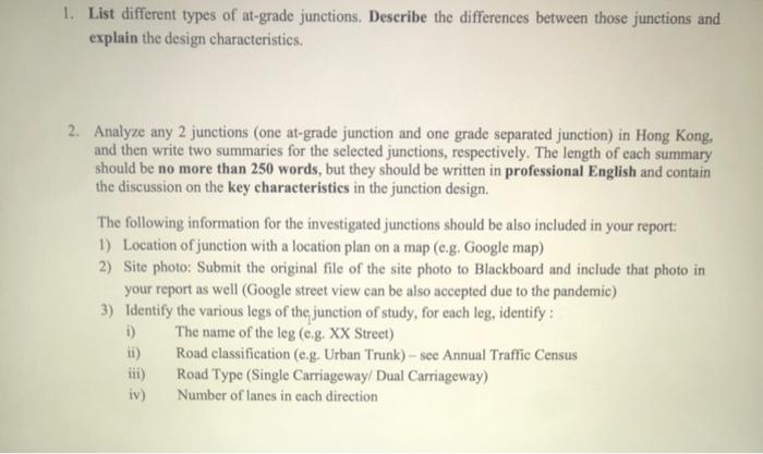 Solved 1. List different types of at-grade junctions. | Chegg.com
