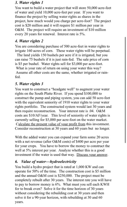 Solved 3. Water rights 1 You want to build a water project | Chegg.com