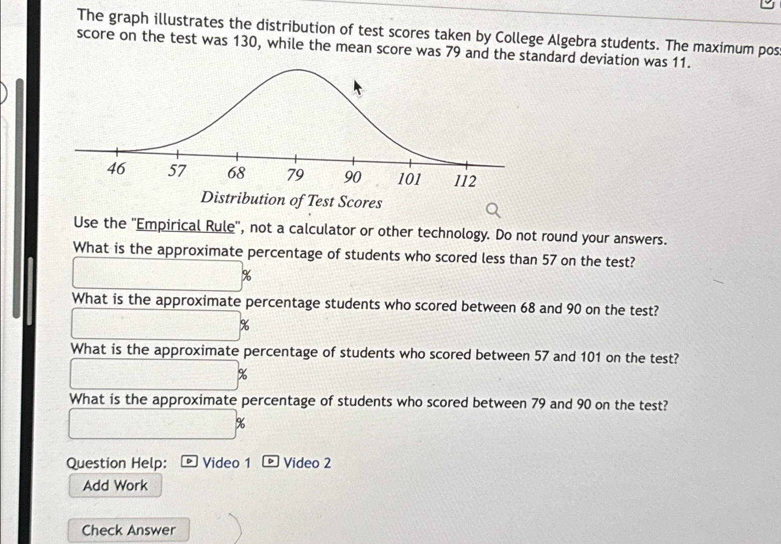 Solved The graph illustrates the distribution of test scores | Chegg.com