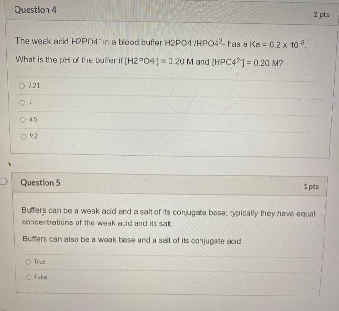 Solved Question 4 1 pts The weak acid H2PO4" in a blood | Chegg.com