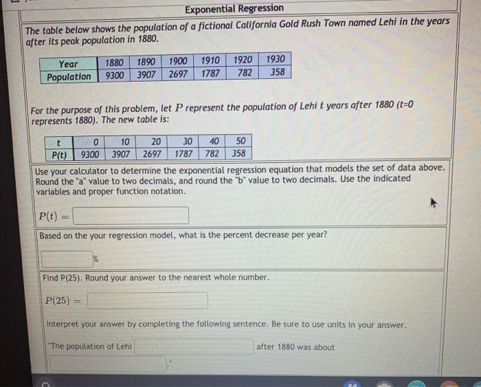 Solved Exponential Regression The Table Below Shows The