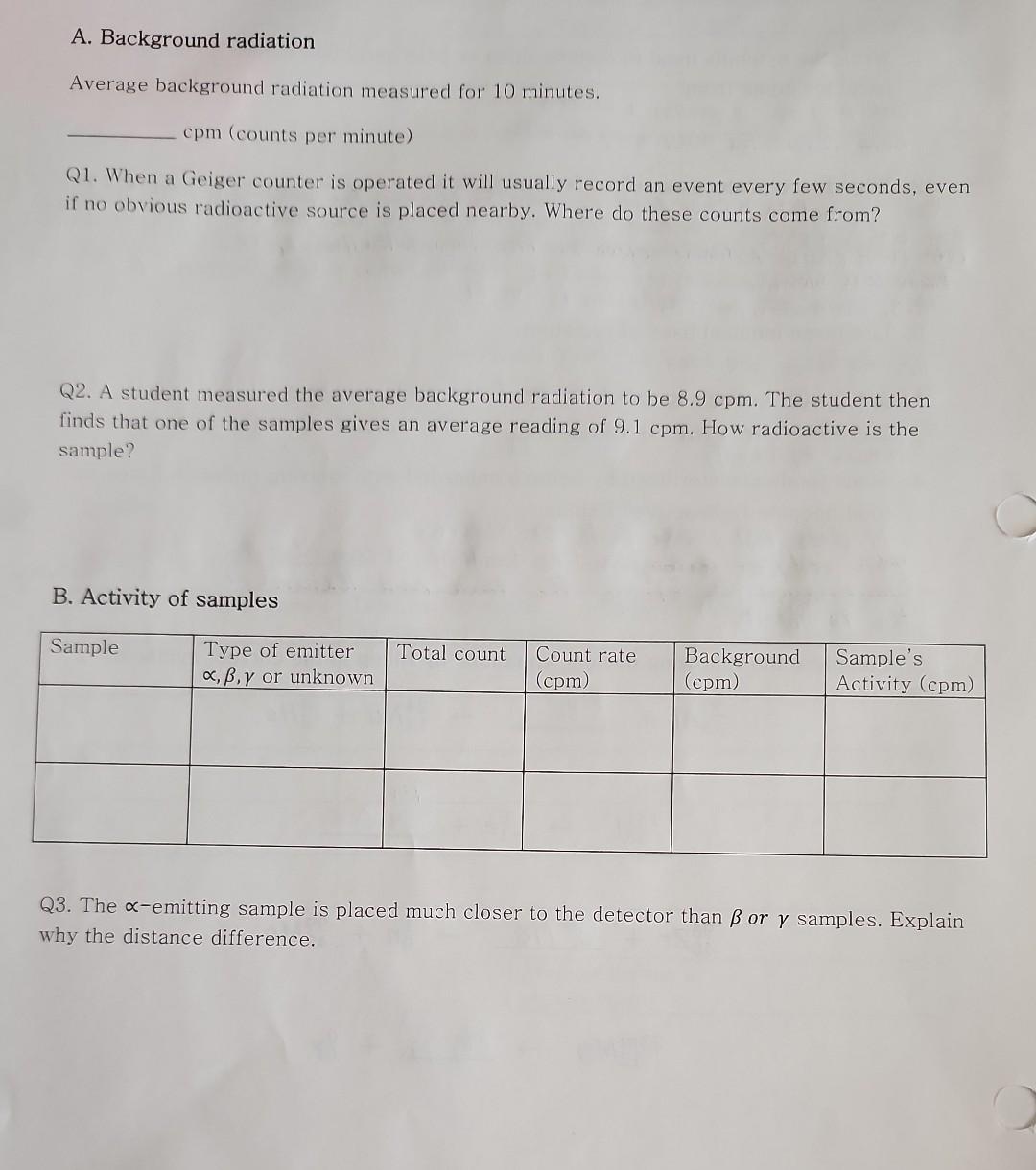 Solved A. Background radiation Average background radiation | Chegg.com
