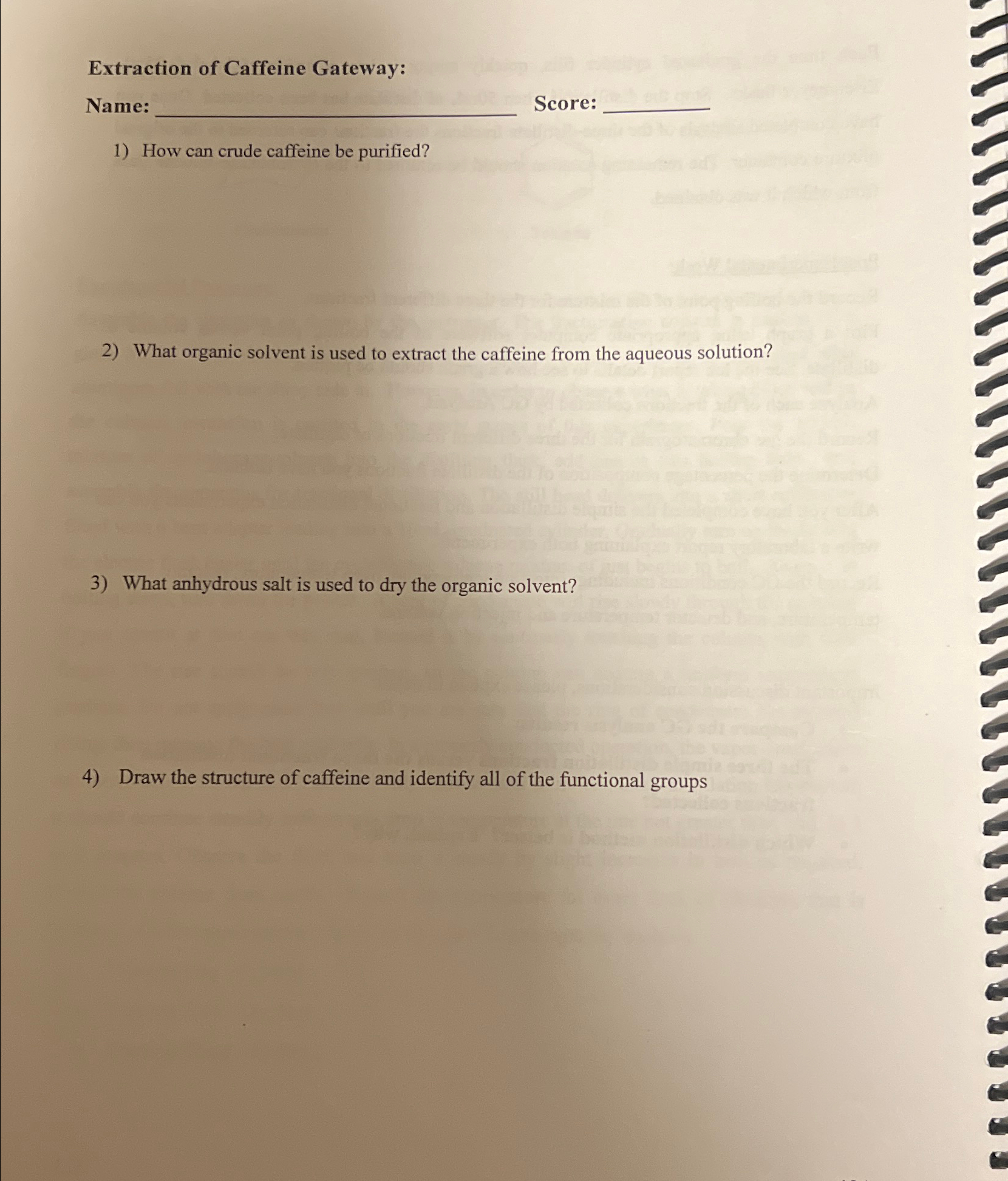 Solved Extraction of Caffeine Gateway:Name:Score:How can | Chegg.com