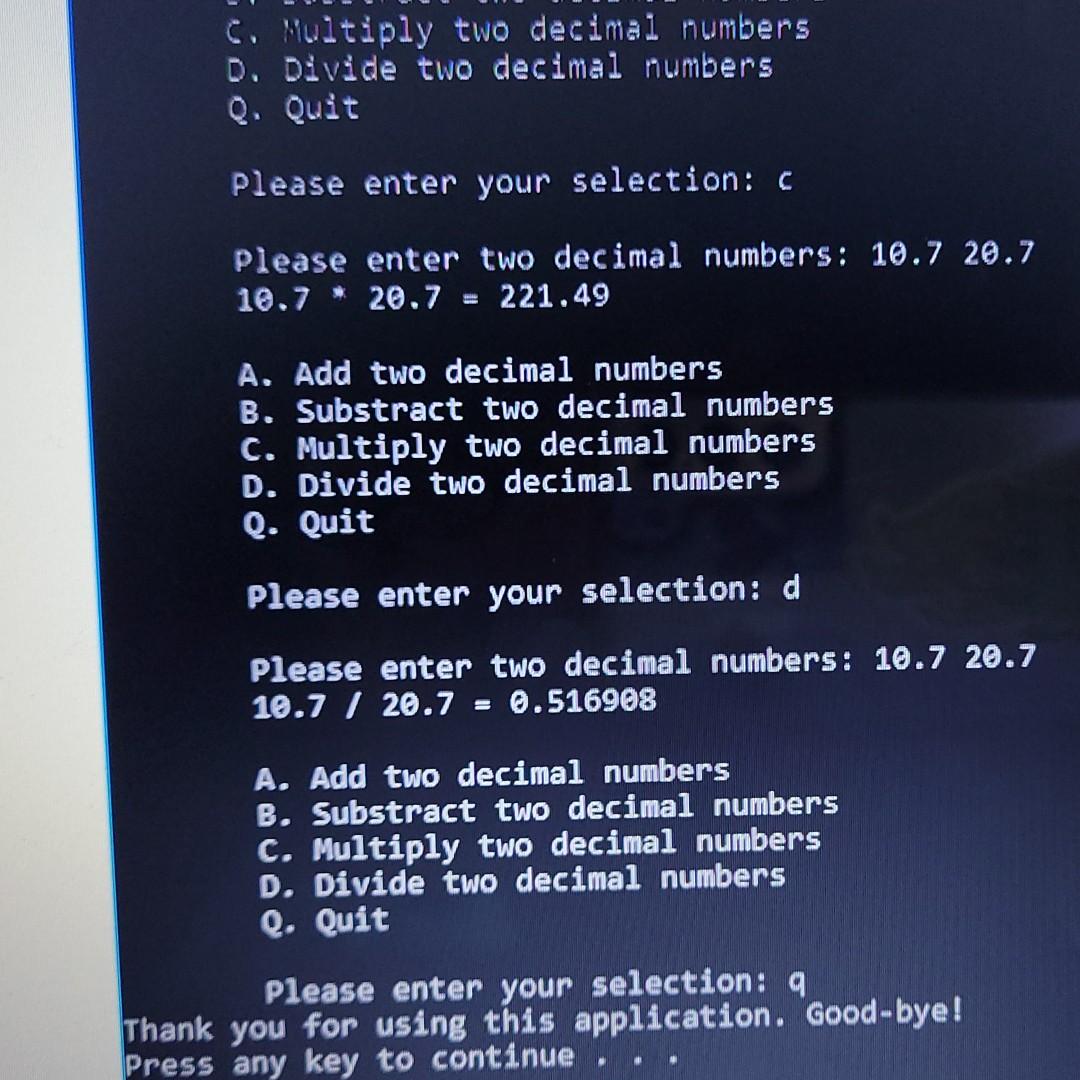 Solved A Math handling program contains thuis menu: A Add | Chegg.com