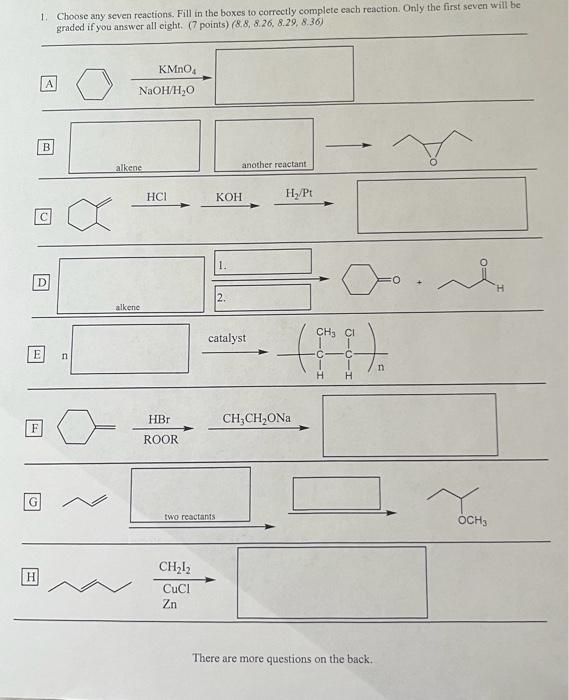 Solved 1. Choose any seven reactions. Fill in the boxes to | Chegg.com