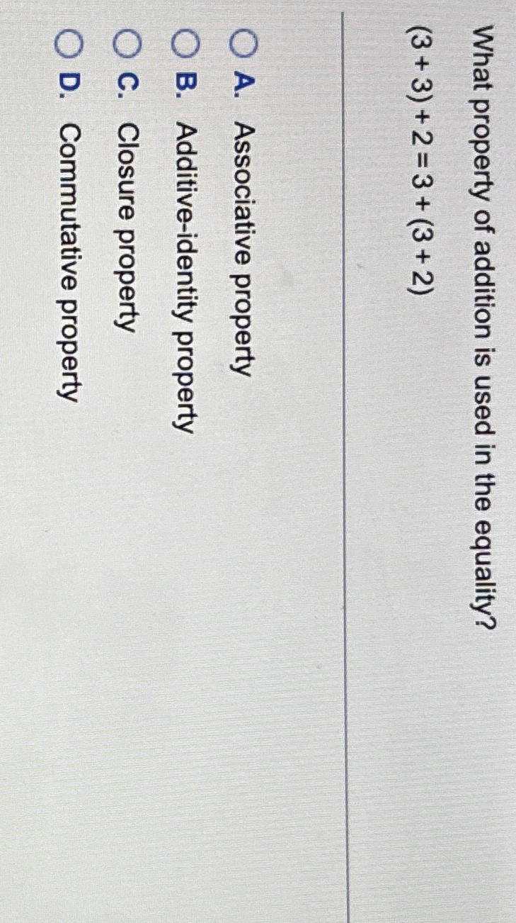 Solved What property of addition is used in the | Chegg.com