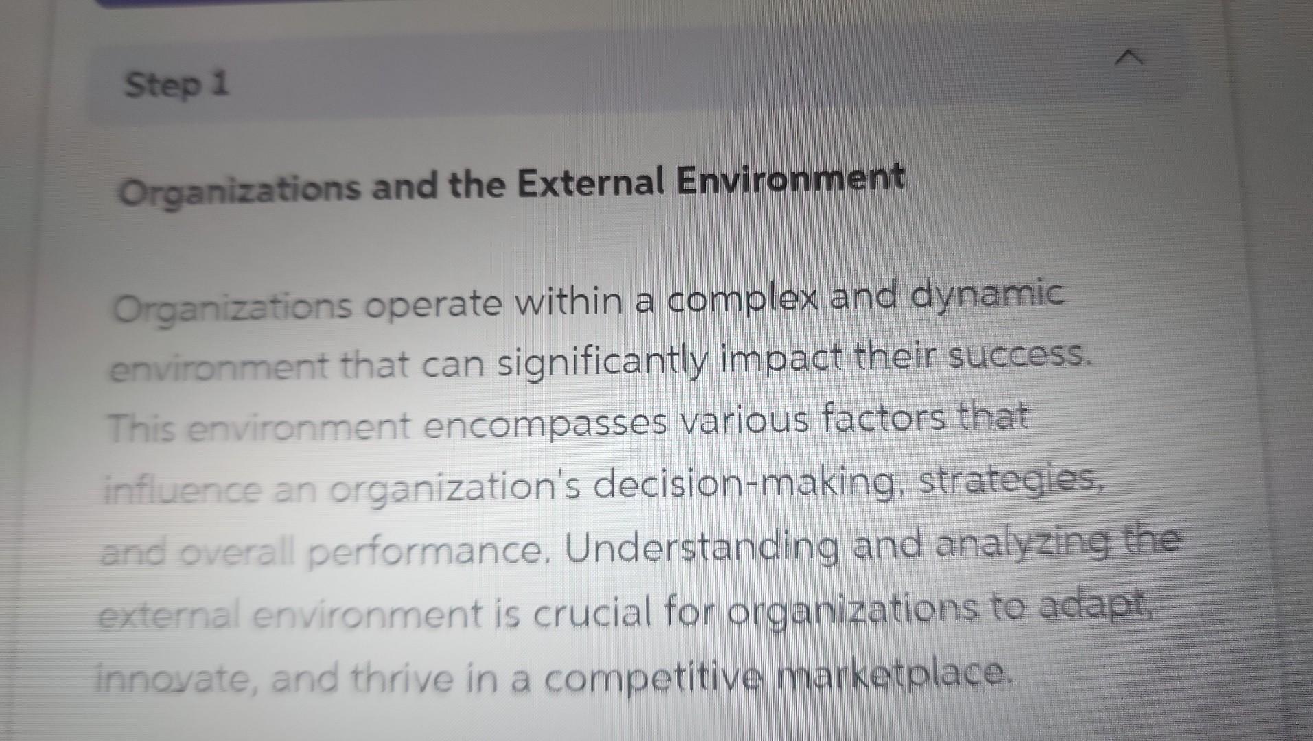 Solved Organizations and the External Environment | Chegg.com