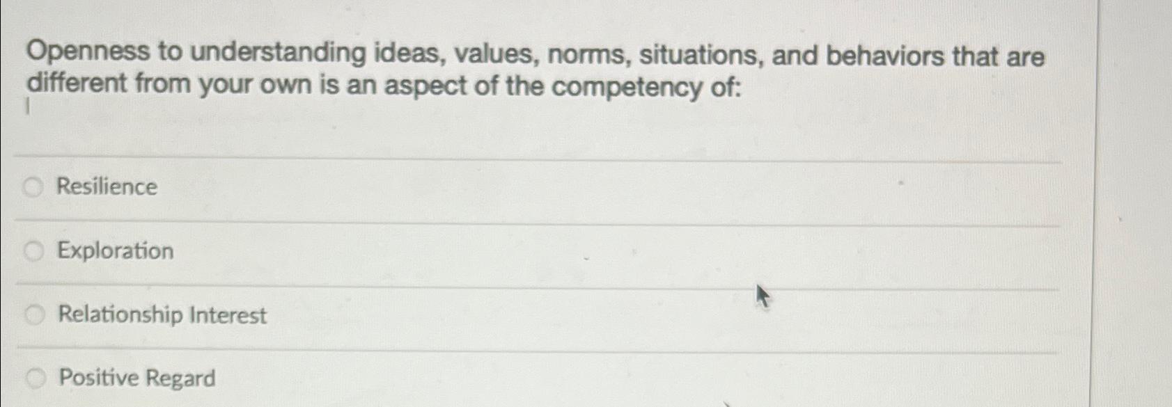 Solved Openness to understanding ideas, values, norms, | Chegg.com