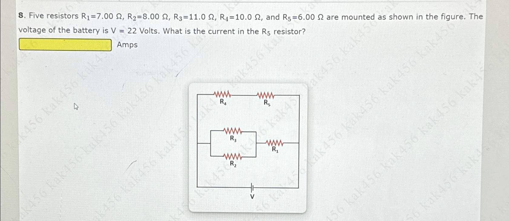 Solved Five resistors R1=7.00Ω,R2=8.00Ω,R3=11.0Ω,R4=10.0Ω, | Chegg.com