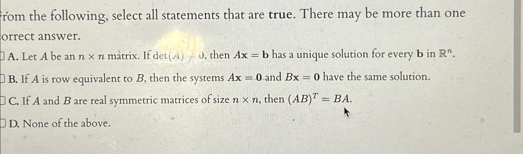 Solved rom the following, select all statements that are | Chegg.com