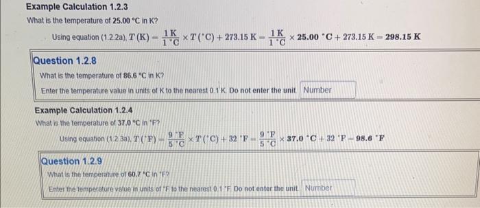 Solved Example Calculation 1.2.3 What is the temperature of | Chegg.com