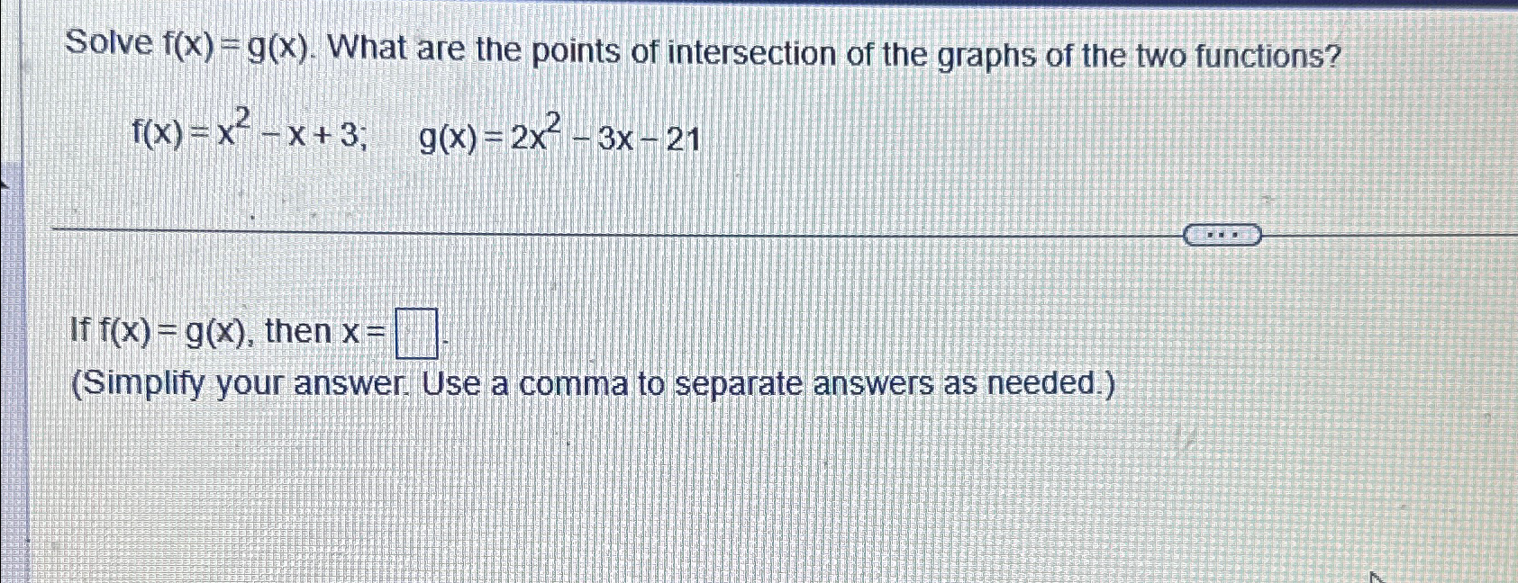 Solved Solve f(x)=g(x). ﻿What are the points of intersection | Chegg.com
