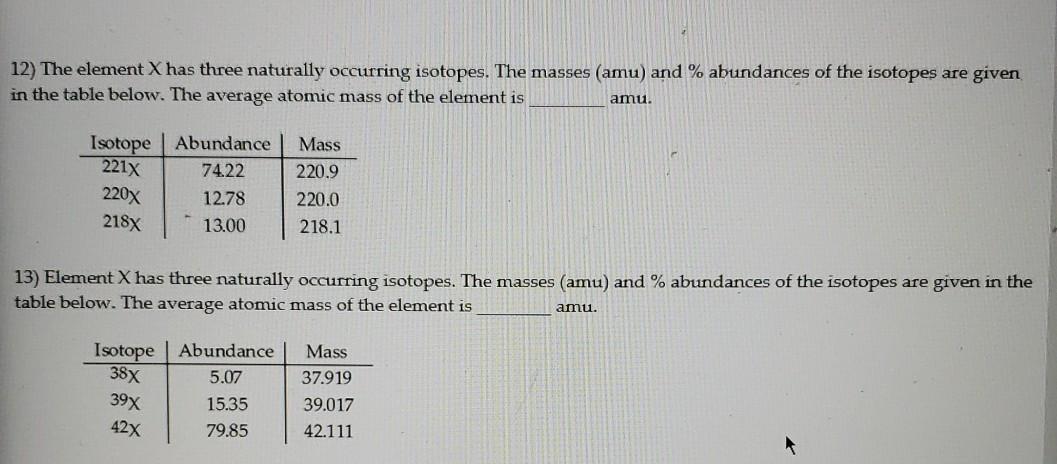 Solved 12) The element X has three naturally occurring | Chegg.com