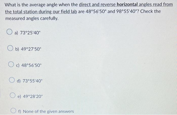 Solved What is the average angle when the direct and reverse | Chegg.com