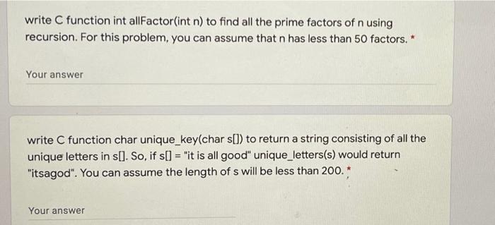 Solved write C function int allFactor(int n) to find all the | Chegg.com