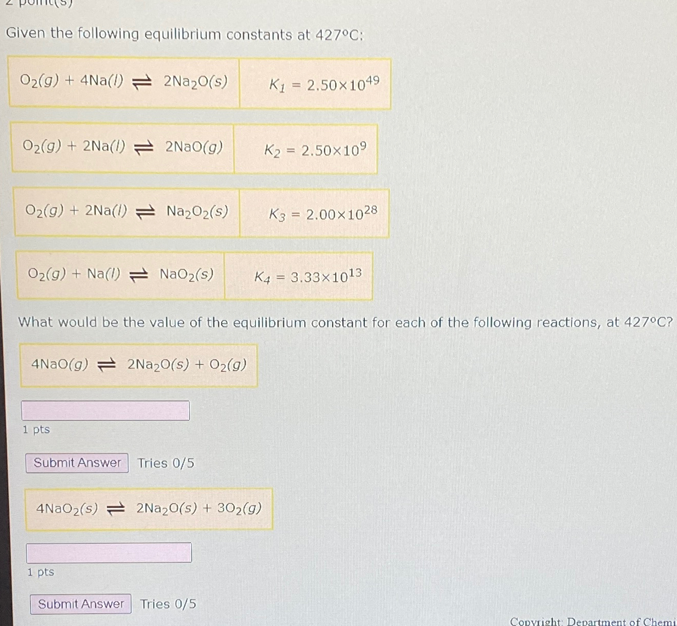 Solved Given the following equilibrium constants at 427°C | Chegg.com