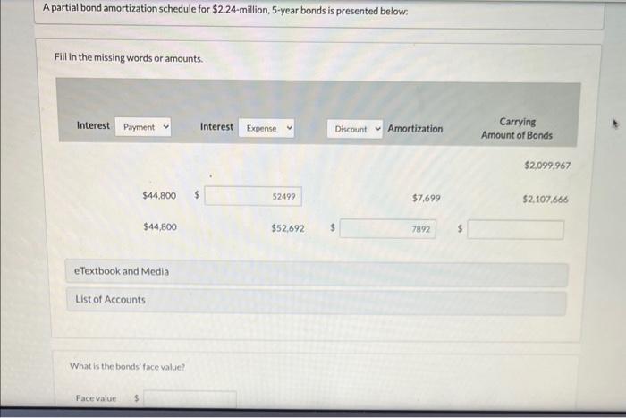 Solved A partial bond amortization schedule for $2.24 | Chegg.com