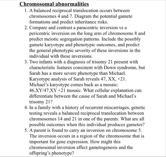 Solved Chromosomal abnormalitiesA balanced reciprocal | Chegg.com