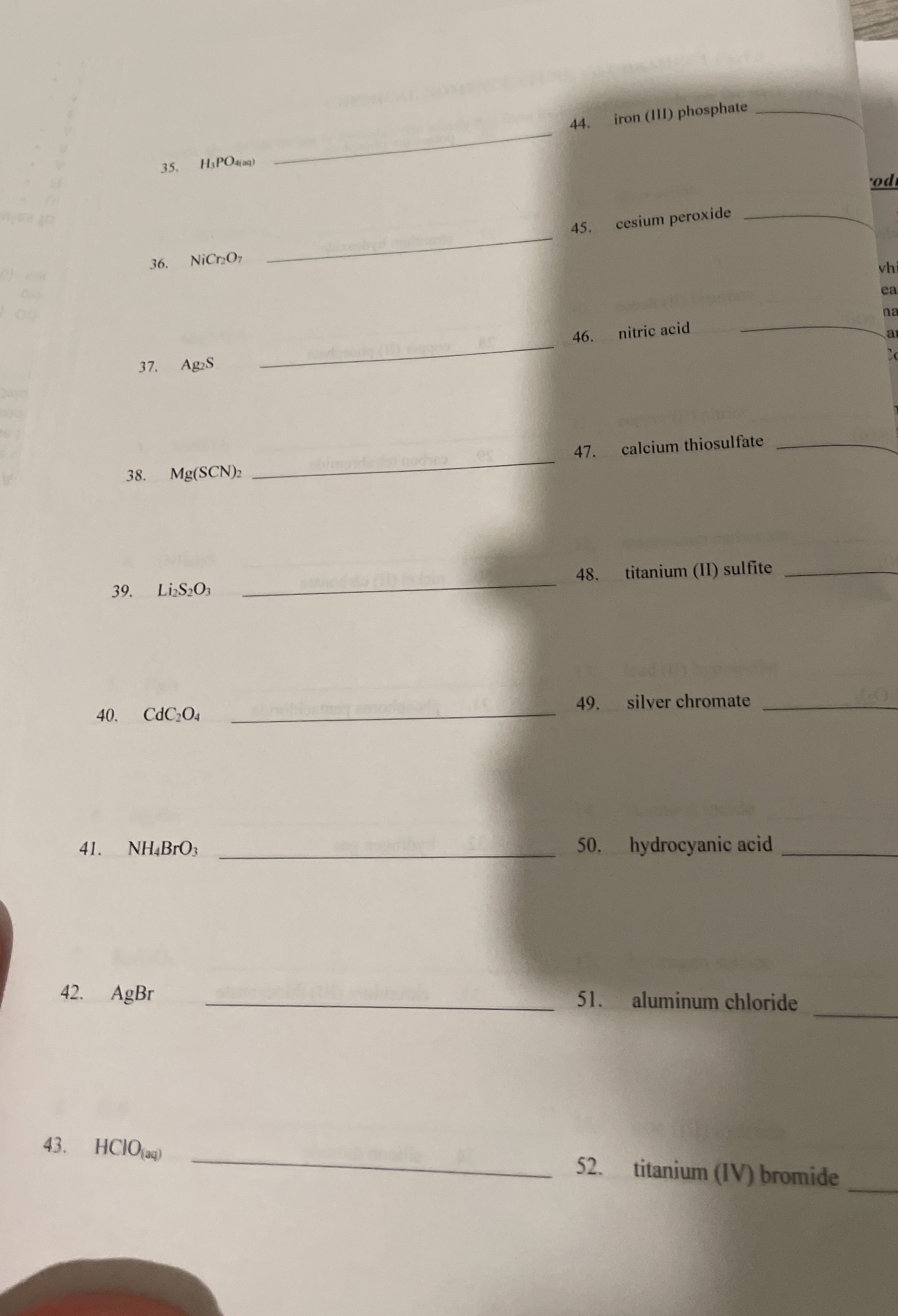 Solved iron (III) ﻿phosphateH3PO4,NiCr2O7cesium | Chegg.com