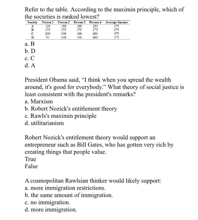 Solved The maximin principle is about: a. maximizing the | Chegg.com