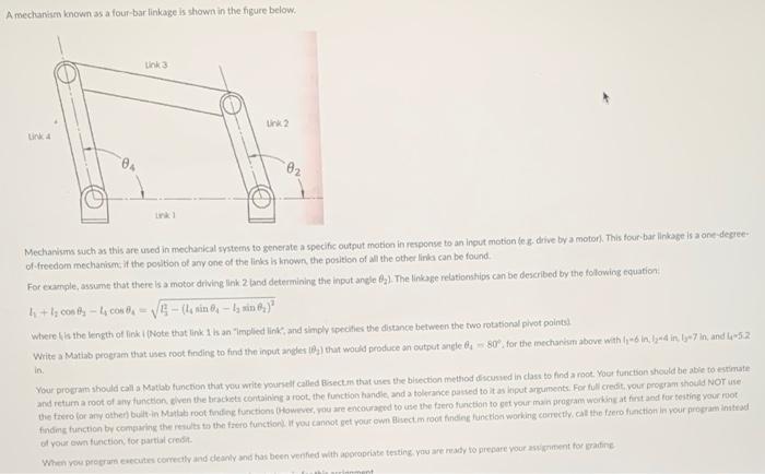 Solved A mechanisn known as a four-bar linkage is shown in | Chegg.com