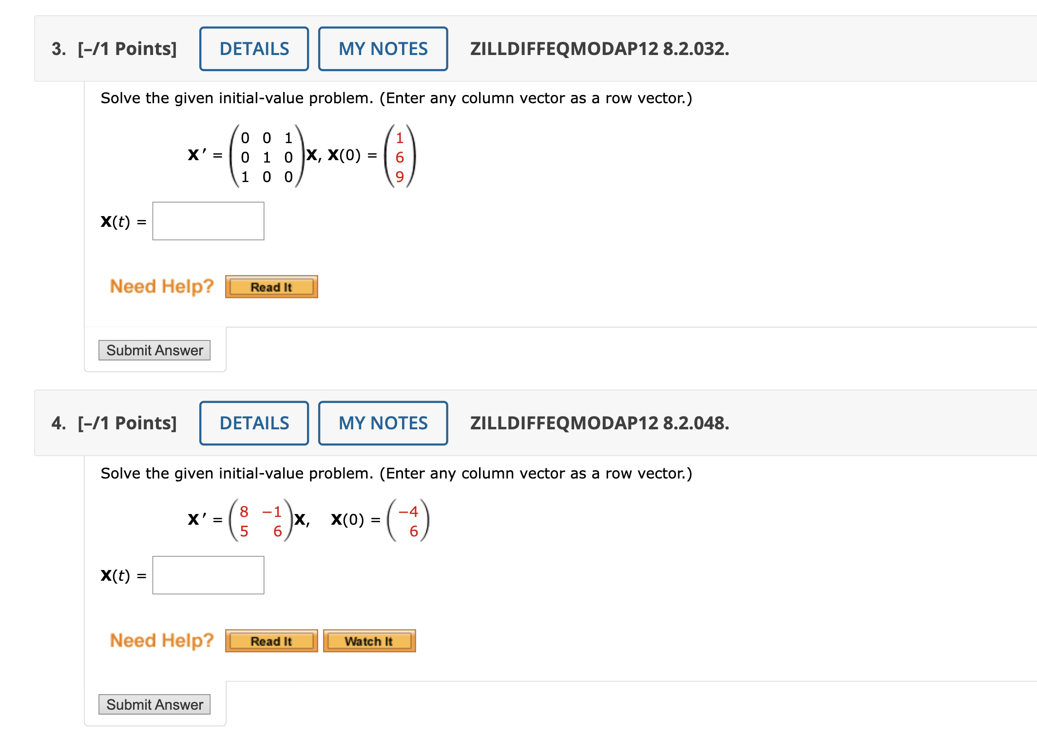 Solved [-/1 ﻿Points]ZILLDIFFEQMODAP12 8.2.032.Solve the | Chegg.com