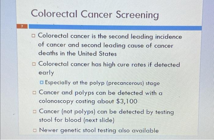 Solved Question 3 10 pts Consider the colorectal cancer | Chegg.com