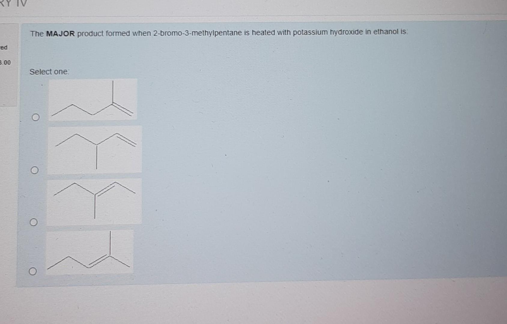 Solved The MAJOR product formed when 2-bromo-3-methylpentane | Chegg.com