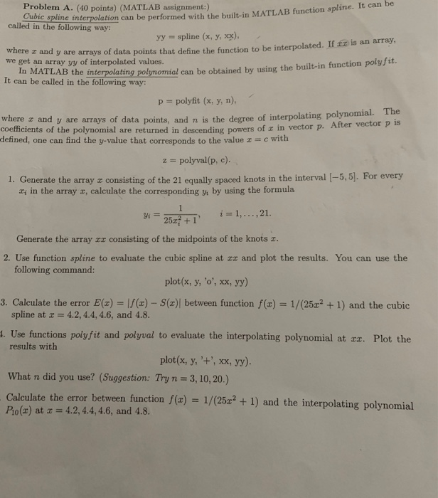 Solved Problem A 40 Points Matlab Assignment Espline 9280